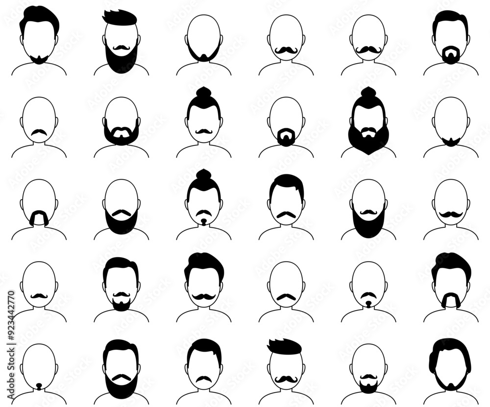 Set Of Hairstyles Vector Symbols Apps Websites Ui Designs Suitable For Avatar Man Style Man