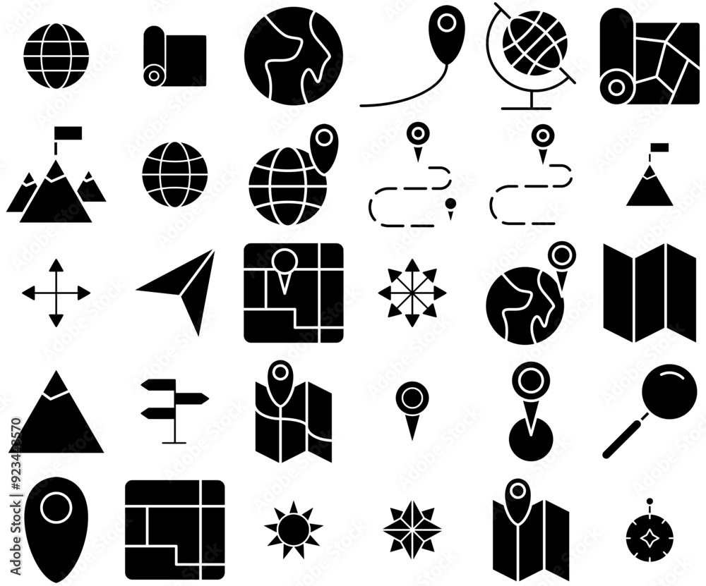 Mega Set Of Vector Geography Fill Icons Collection Isolated Silhouette ...