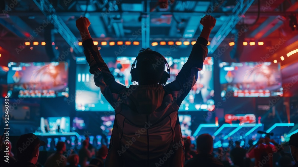 Intense esports tournament with gamers in action, competing on stage ...