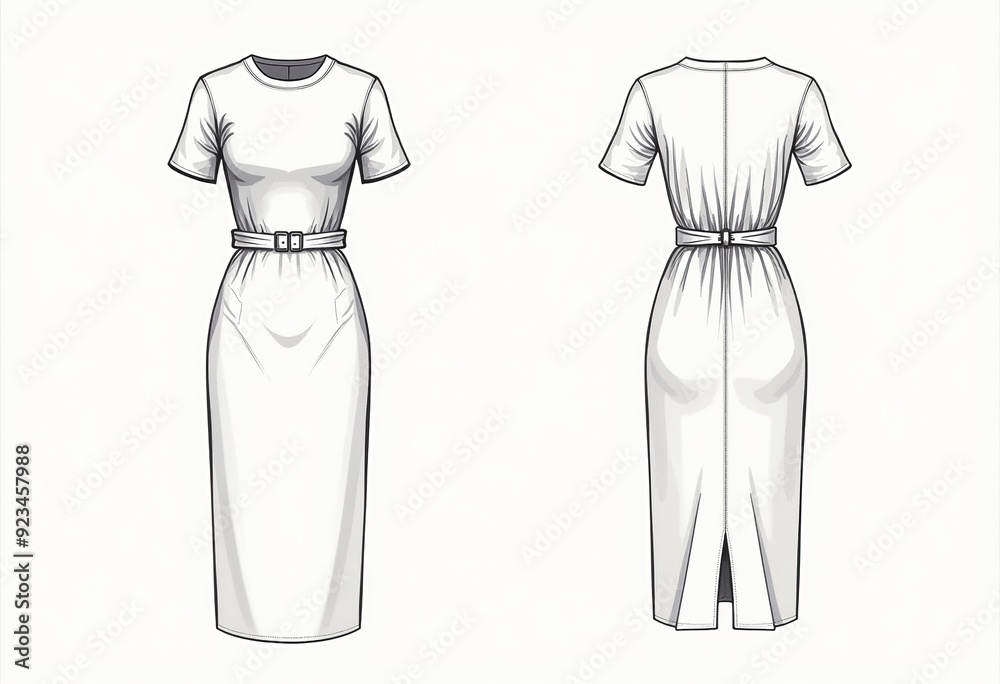 Women's Basic Sheath Dress Flat Sketch: Front & Back View Fashion ...
