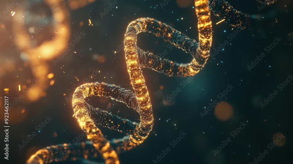 DNA double helix zoomed in under a microscope with a glowing effect ...