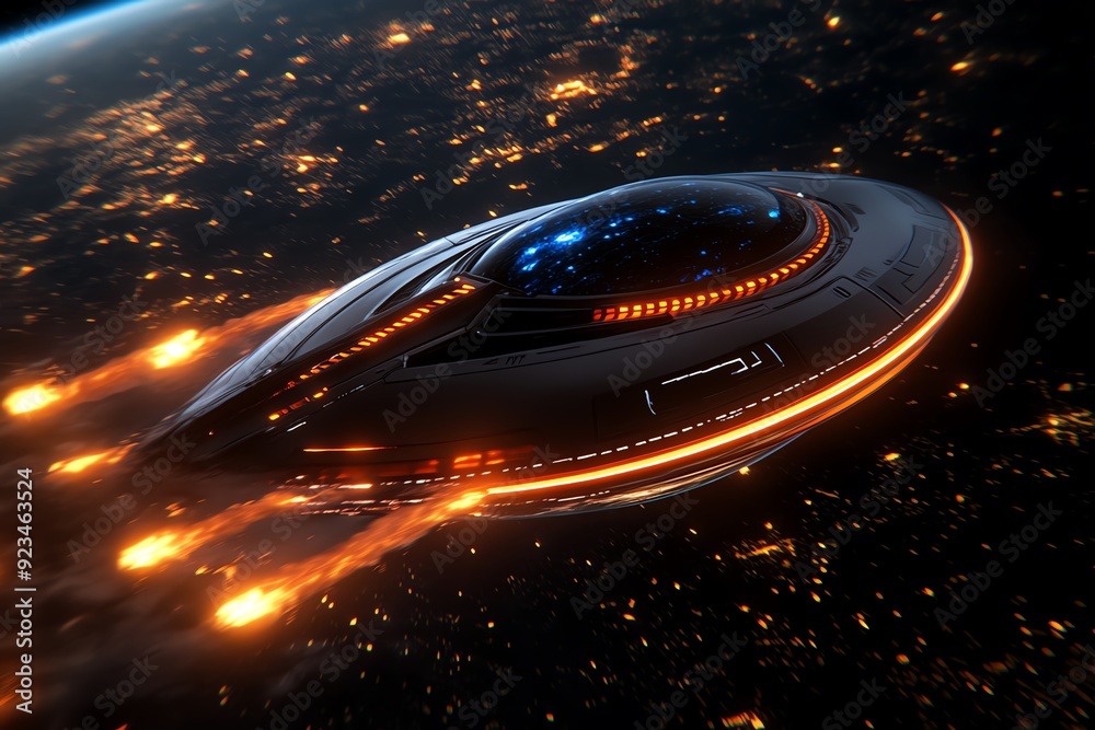 An alien spacecraft breaking through the atmosphere of an unknown ...