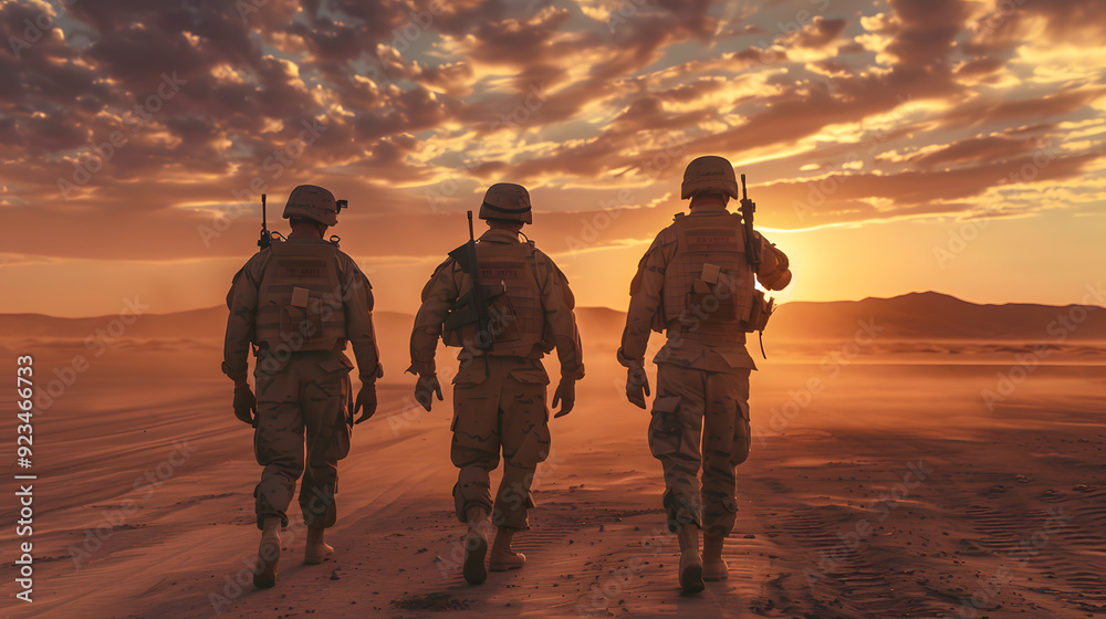 Modern soldiers fully equipped facing during the military operation ...
