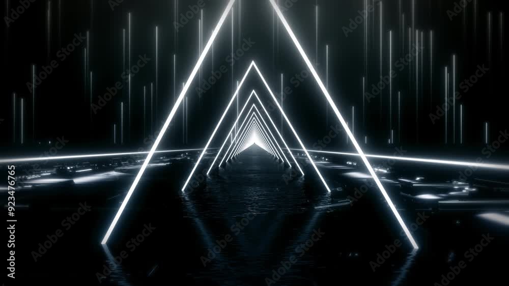 Neon Reflection VJ Universal Background Loop. Travel passing neon ...