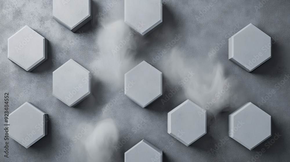 Honeycomb hexagon tiles with ethereal smoke moving in between, soft and ...