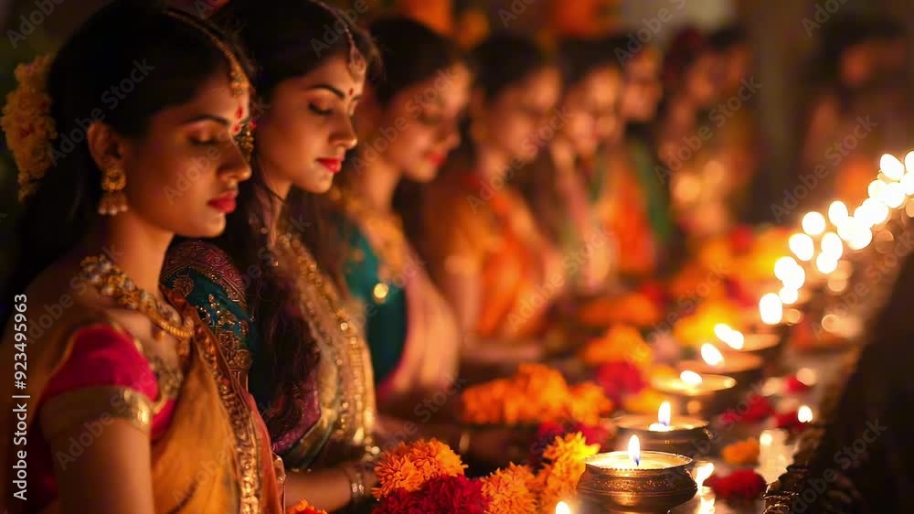 Devotees worshiping Goddess Lakshmi with traditional rituals during ...