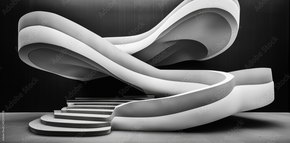 Abstract architectural staircase design with fluid, curved shapes in a ...
