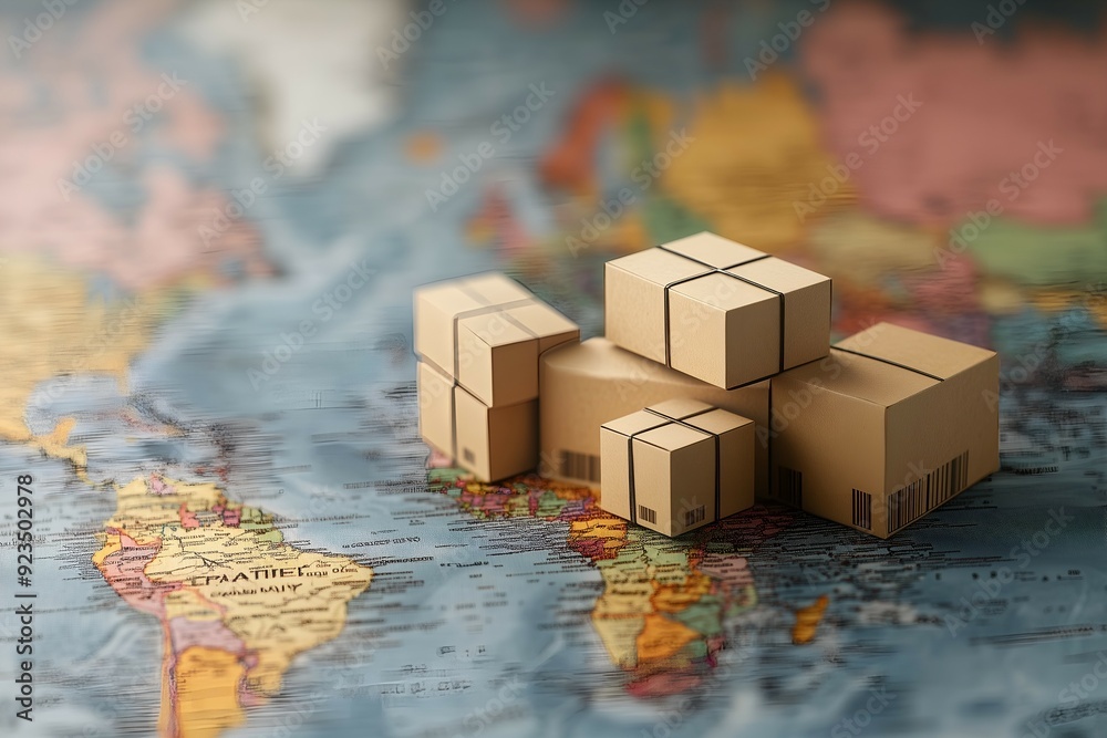 Global Shipping Concept - Packages on World Map for E-commerce and ...