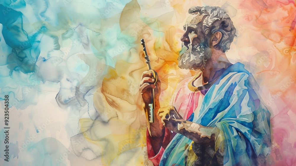 Biblical Illustration of Apostle Peter Holding Keys to Kingdom of ...