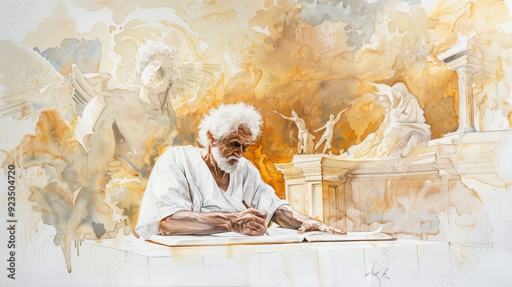 Biblical Illustration of Apostle John Writing the Book of Revelation ...