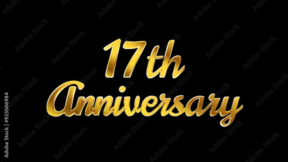 17th anniversary lettering animation text, shiny gold particles effect ...