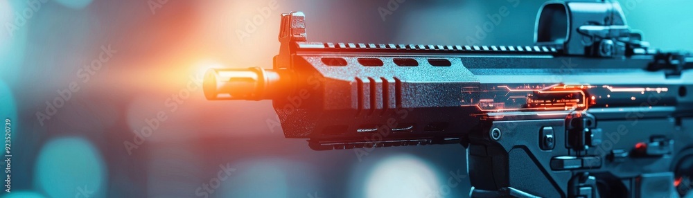 Dynamic close-up of a modern firearm in action, showcasing an ...