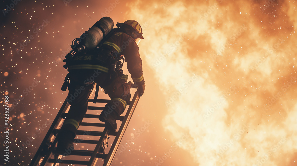 Photo & Art Print A firefighter is captured in the throes of action ...