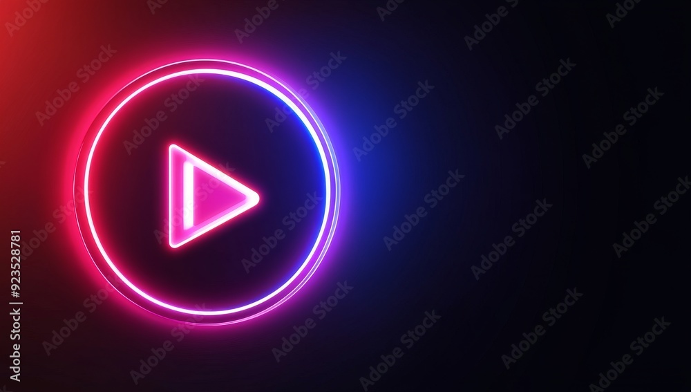 Purple color play button on black background neon glowing play button ...