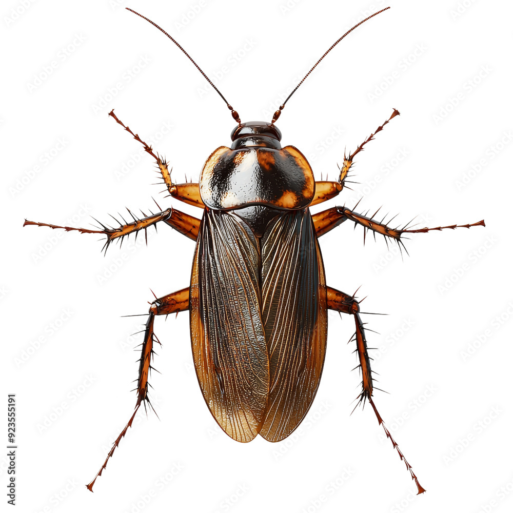 Shiny brown cockroach with detailed antennae macro shot isolated with ...