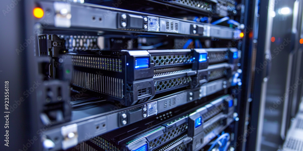 Minimalist server room with integrated server rack cable trays with ...