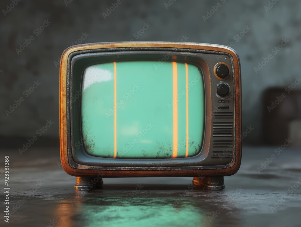 The retro vintage 1980s TV monitor displays color bars that represent ...