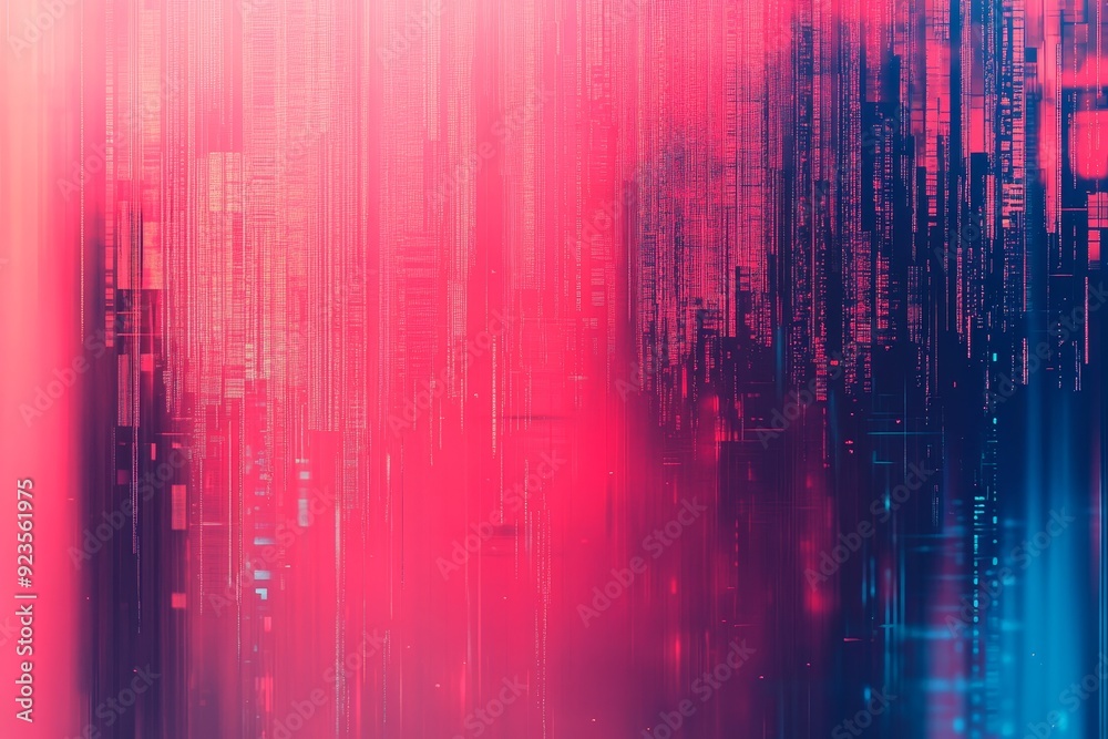 Red and blue television screens displaying a digital glitch effect ...