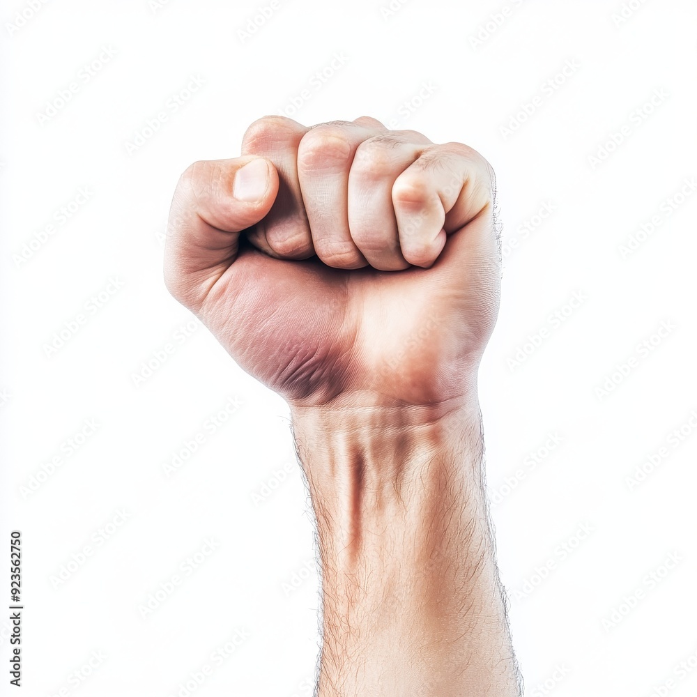 An isolated image of a clenched fist and a strong hand protest sign of ...