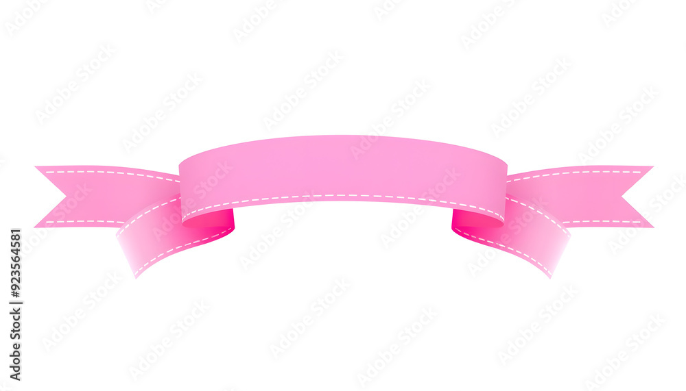 Pink ribbon banner with dotted line, badge, label, title box, clip art ...