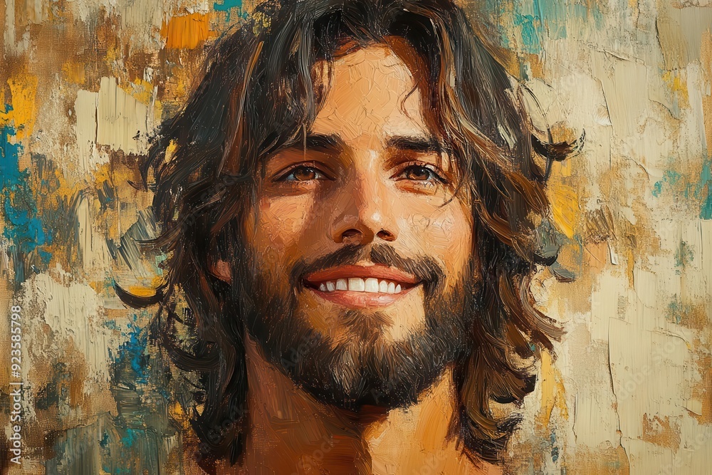 compassionate portrait of jesus christ with a warm smile soft radiant ...