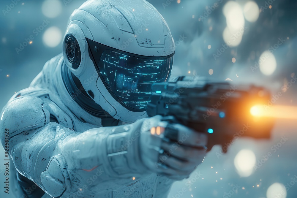 cybernetic warrior futuristic soldier in sleek exoskeleton suit ...