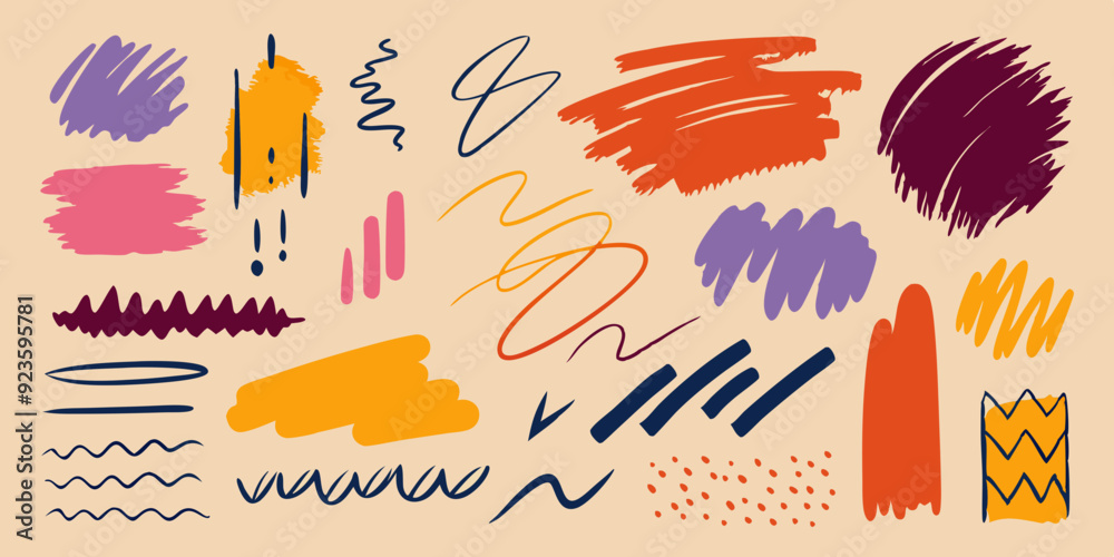 Ink brush stroke scribble, vector doodle handwriting squiggle set ...