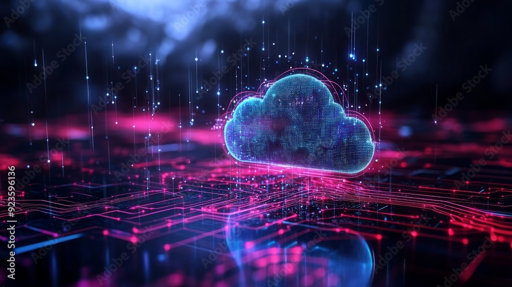 Data Stream Convergence: A radiant cloud, pulsating with data, hovers ...