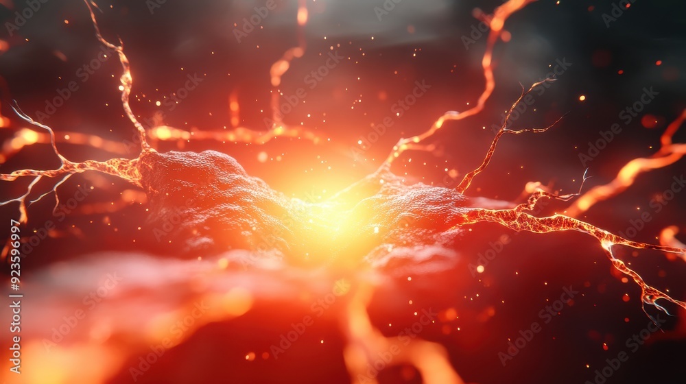 3D close-up of an infected plasma cell, bacteria spreading through a ...