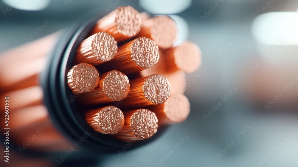 A detailed image showing a close-up of copper electrical cables ...