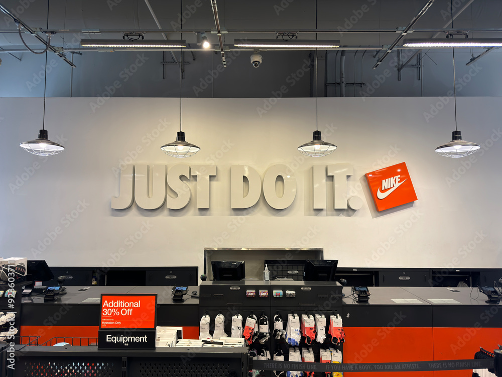 Barstow,California,USA-June 18th 2024: Nike store counter and Just do ...