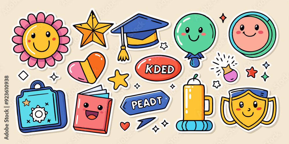 Kids doodle motivational sticker set, vector school child inspiration ...