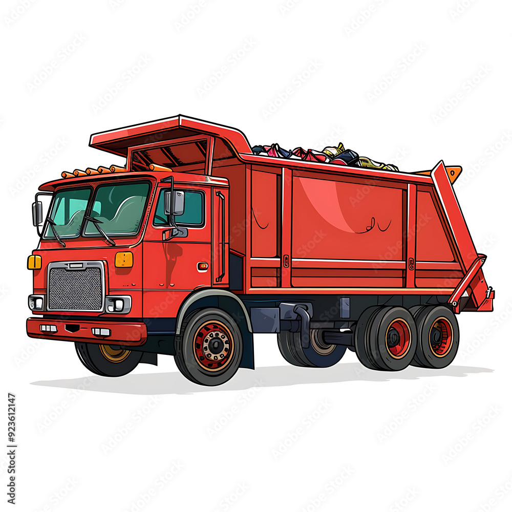 Bright Red Garbage Truck Illustration - Detailed Vector Art of a Waste ...