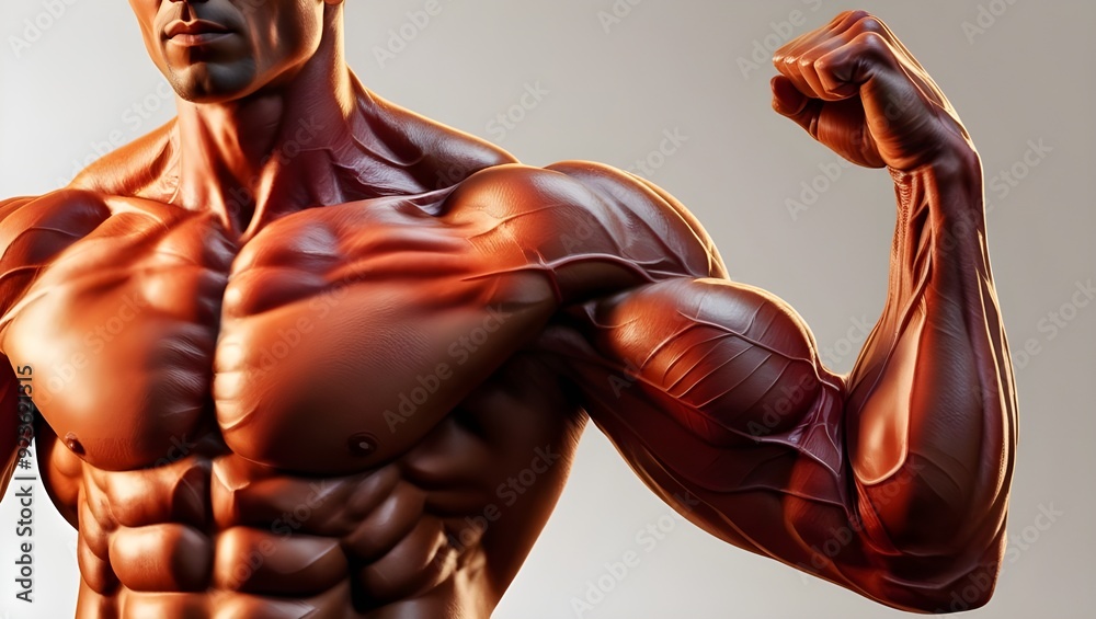 a highly detailed, vibrant illustration of a muscular male arm ...