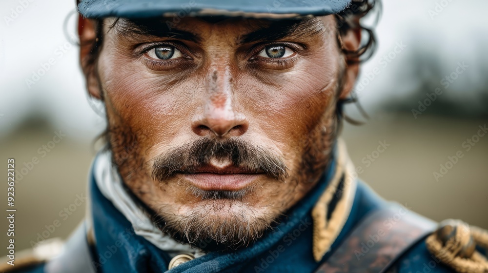 Young soldier in military uniform poses during a battle reenactment in ...