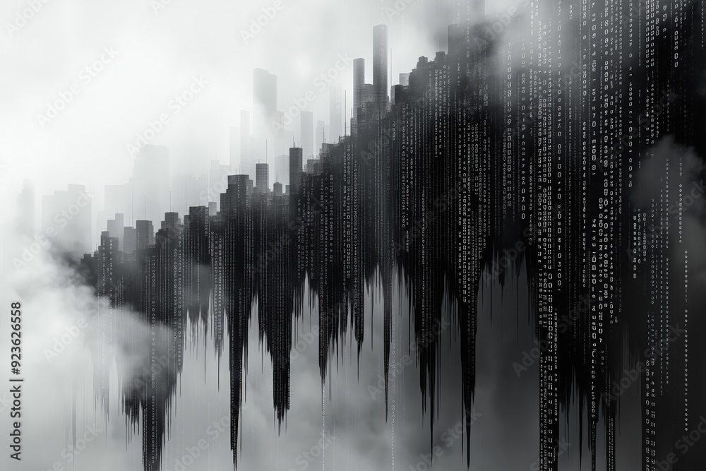 Data leak concept, dripping binary code, liquid effect illustration ...