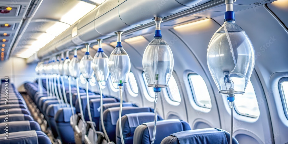 of oxygen masks hanging inside an airplane, airplane, oxygen masks ...