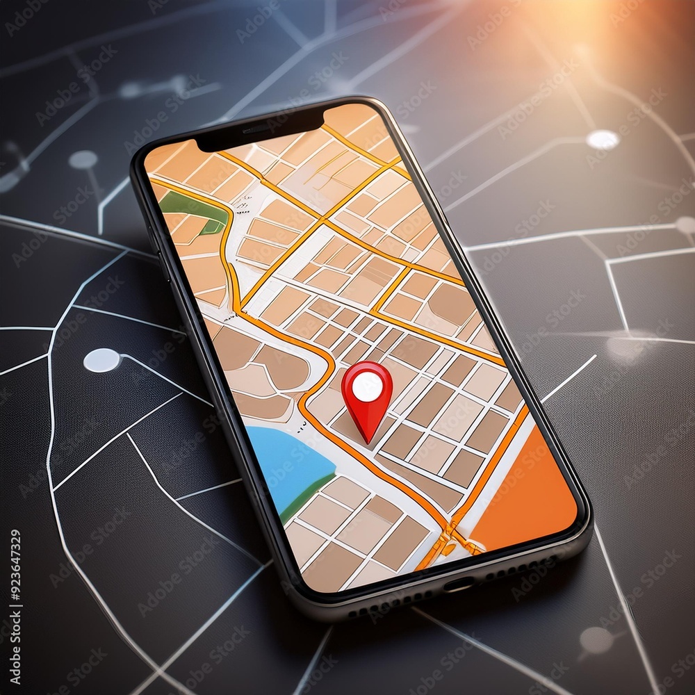 Delivery Route Map Focus on a delivery route map on a smartphone, with ...