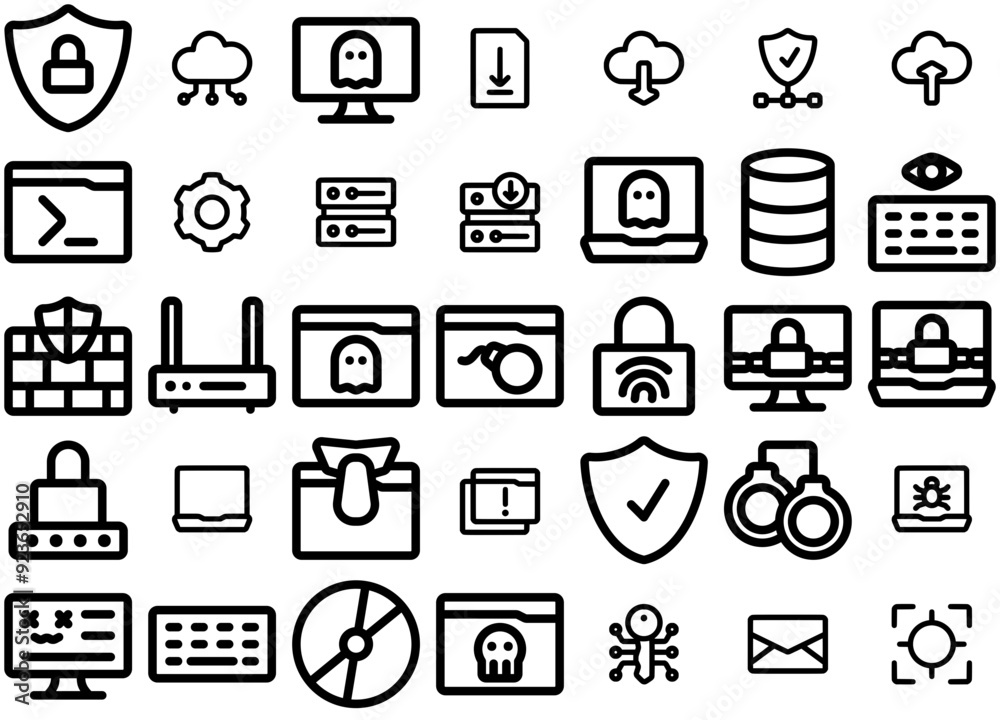 Mega Set Of Vector Cyber Crime Outline Vector Symbols Apps Websites Ui Designs Suitable For