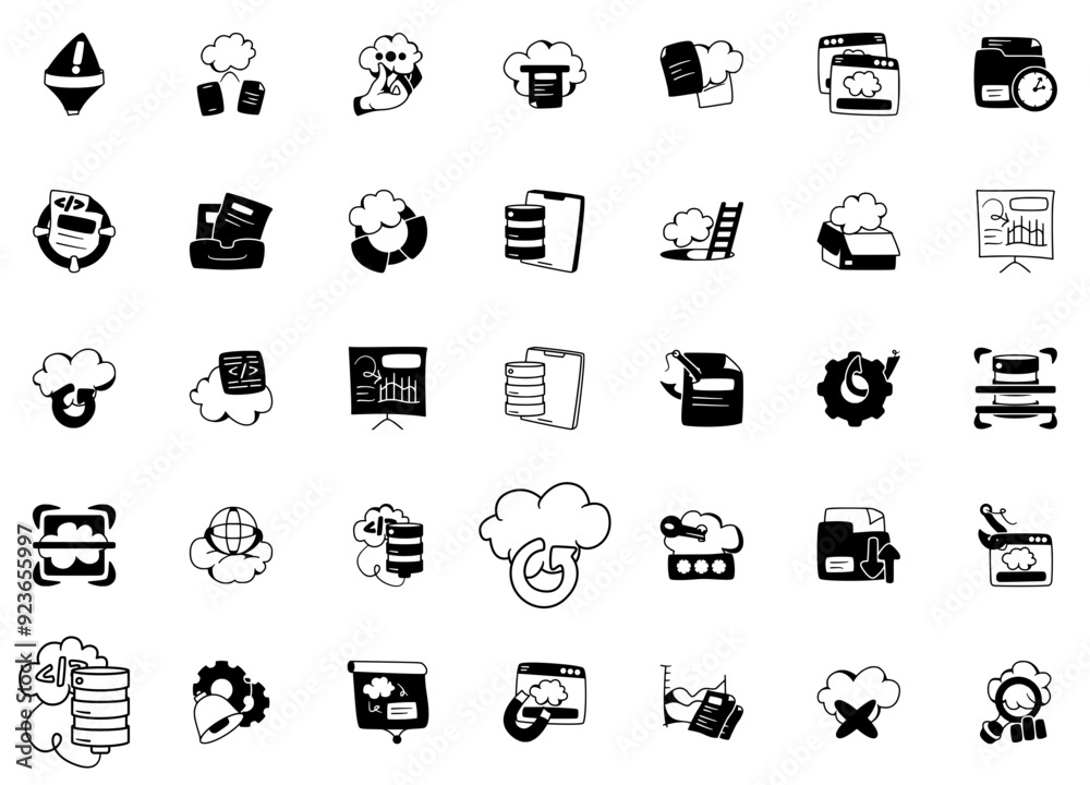Set Of Cloud Computing Icons Collection Isolated Silhouette Solid Icons ...