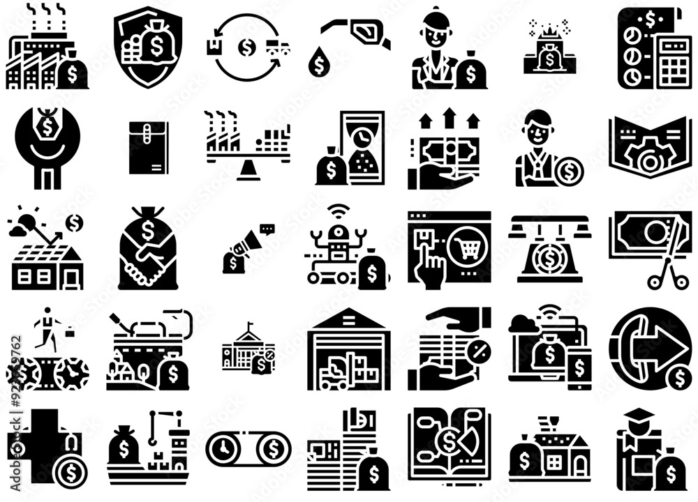 Mega Set Of Vector Business Cost_Solid Style Isolated Silhouette Solid ...