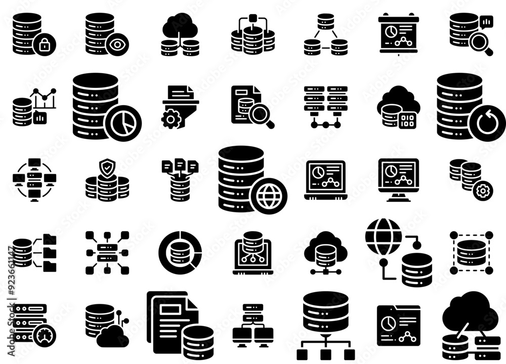 Set Of Big Data Glyph Icons Silhouette Vector Logo Design Containing Data,Big-Data,Database ...
