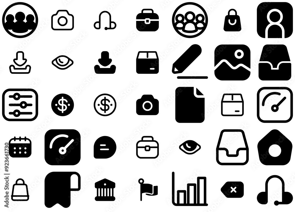 Mega Set Of Vector Basic Ui Icons Collection Isolated Silhouette Solid ... Mega Set Of Vector Basic Ui Icons Collection Isolated Silhouette Solid ...