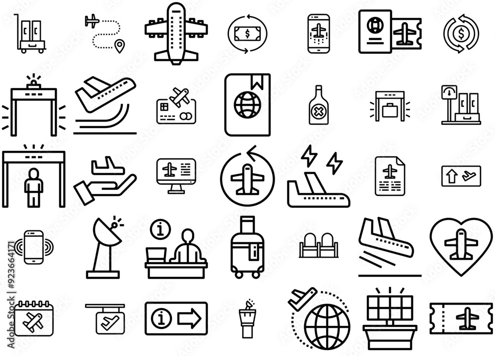 Mega Set Of Vector Airport Icons Web Header Banner Design Containing ...