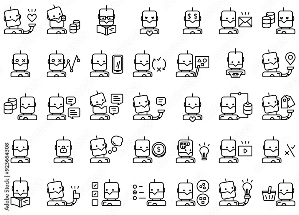Set Of Linear Ai Bots Vector Symbols Apps, Websites Ui Designs Suitable ...