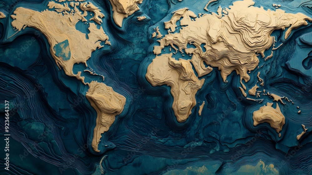 World Map 3D Render Topographic Map Color Stock Illustration | Adobe Stock