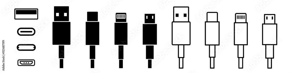 Usb port vector set. Type a sign. Lightning symbol. Type c icon. Usb ...