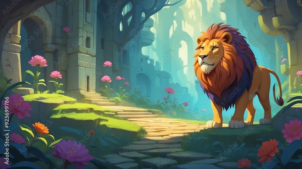leo the labyrinth lion a lion who lives in a magical m game concept ...