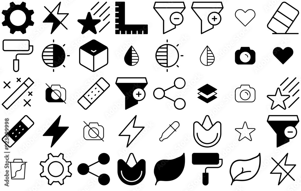 Mega Set Of Vector Editing Tool Isolated Silhouette Solid Icons With ...