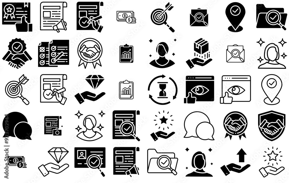 Poster Mega Set Of Vector Credibility Isolated Silhouette Solid Icons ...